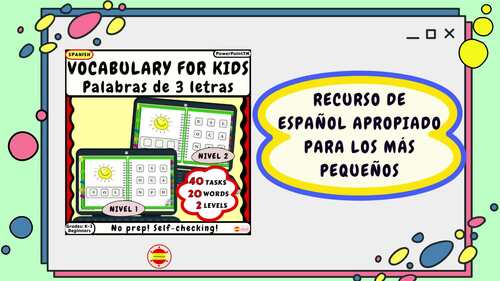Spanish vocabulary for kids No prep Evergreen activity Palabras de 3 letras