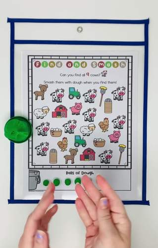 Farm Theme Play Dough Math Activity for Preschool - Search and Find