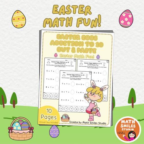 Easter Addition to 10 Cut & Paste Worksheets | Math Craft Activity for ...