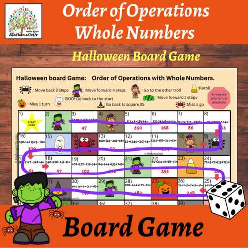 Order of Operations with Whole Numbers Halloween Maths Board Game