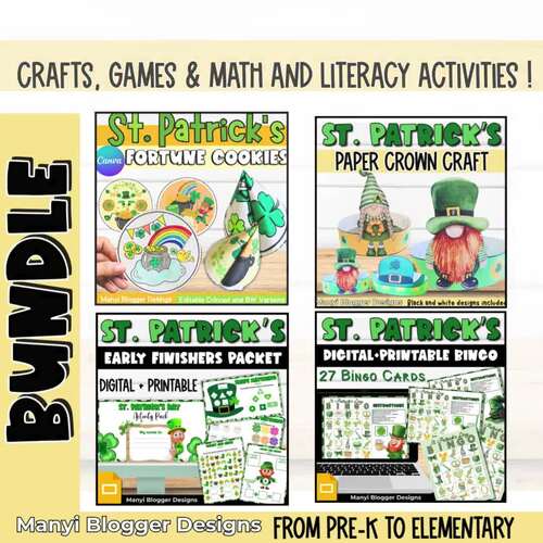St. Patrick’s Day Activity Bundle – Crafts, Games, Literacy & Math, Bingo!