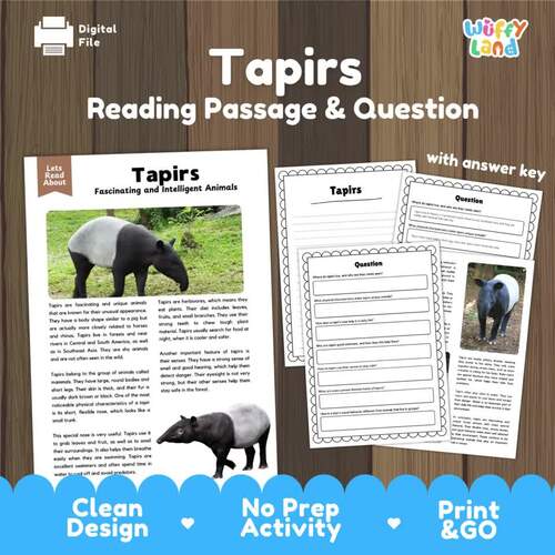 Tapirs Reading Passage and Comprehension Questions | Exotic Wildlife ...