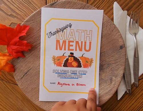 Thanksgiving Math Menu // Solving Algebraic One Step Inequalities