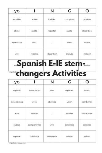 Spanish E-IE stem-changers Activity: Bingo by Real Life Language