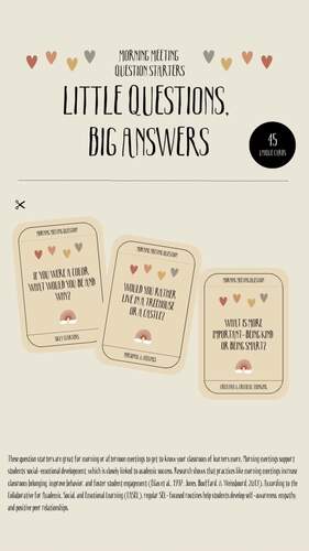 Morning Meeting Discussion Cards: Little Questions, Big Answers | TPT