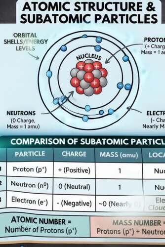 Atomic Structure and Subatomic Particles Poster – Protons Neutrons ...