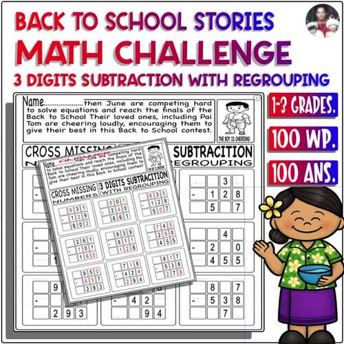 Back to school Story 3 Digits number Subtraction with Regrouping Math ...