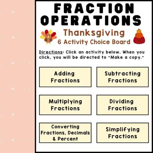 Thanksgiving FRACTIONS 6th 5th Grade Thanksgiving Math Thanksgiving ...