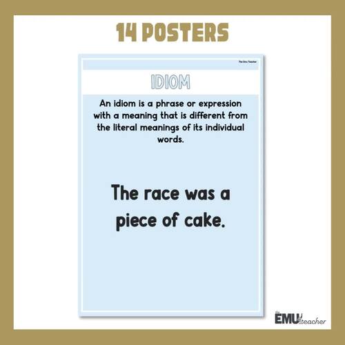 Figurative Language Poster Blues Idiom Simile Hyperbole Metaphor Oxymoron