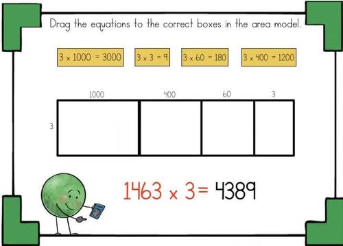 4 Digit by 1 Digit Area Model Multiplication Boom Cards by Think in Numbers