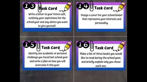 Back to School Activities | 30 Task Cards for Middle and High School