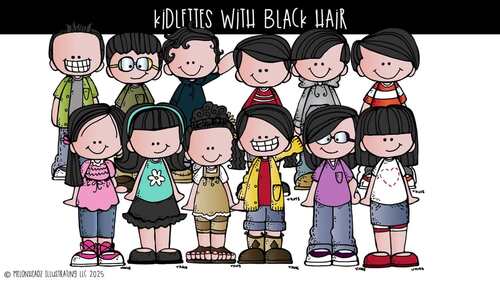 Kidlettes with Black Hair clip art, kids clip art COMBO PACK | TPT