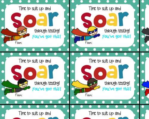 Superhero-Themed Testing Motivation Gift Tag- Time to suit up and soar ...