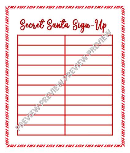 Printable Secret Santa Sign Up Sheet christmas form for work for adults ...