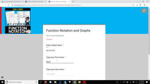 GOOGLE FORMS Algebra 1 Function Notation Task Cards by Algebra Accents