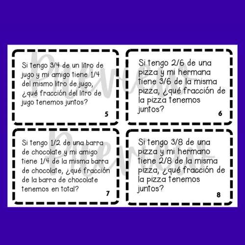 Fracción problemas de matemáticas Fraction Word Problems Task Cards in ...