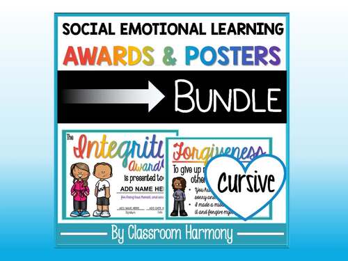 Cursive Social Emotional Learning Awards & Posters BUNDLE | 70 ...