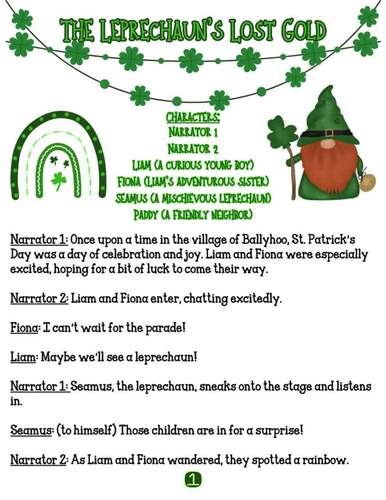 Leprechaun Gold Reader's Theater Grade 5 Fluency Color Fun St Patricks ...