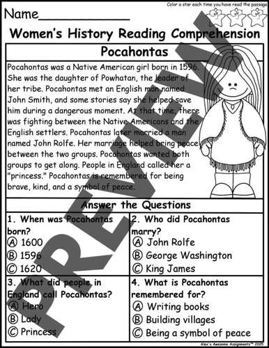 15 Women's History Month Reading Comprehension Passages 1st Grade and ...