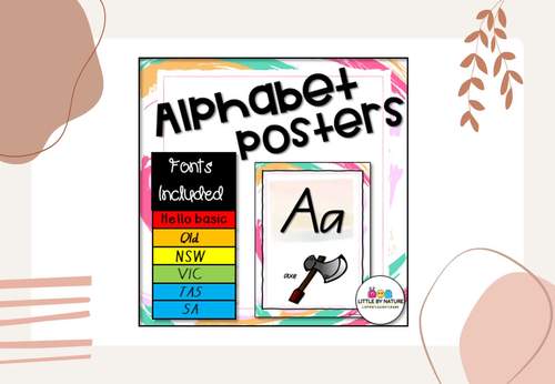 Bright Colourful Alphabet Posters - QLD, NSW, VIC, SA, TAS Font | TpT