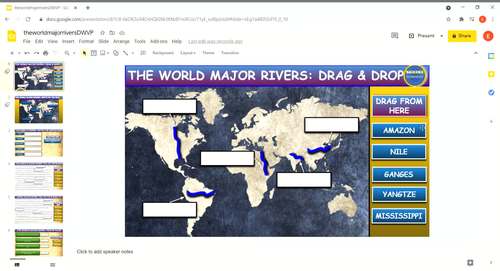 The Major World Rivers: Drag & Drop Powerpoint Slides: Google Slides.