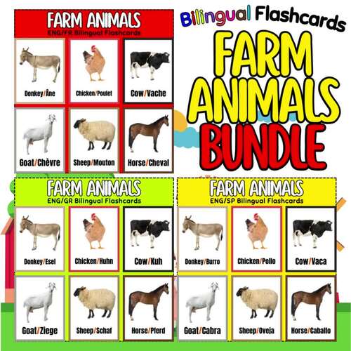 Bilingual Farm Animals Flashcards, Real Photos, Multiple Languages ...