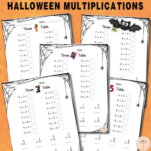 60 Maths Multiplication Practice Worksheets, Halloween Printables