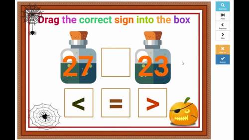 Halloween Math Comparing Numbers Less than Greater than Equal to Boom Cards