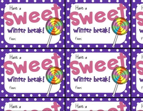 Lollipop Christmas (Winter Break) Holiday Gift Tag- Have a sweet winter ...