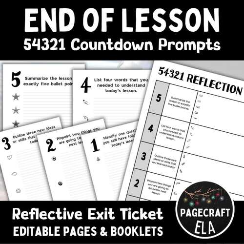 End of Lesson Reflection Exit Ticket with 54321 Countdown Prompts for ...