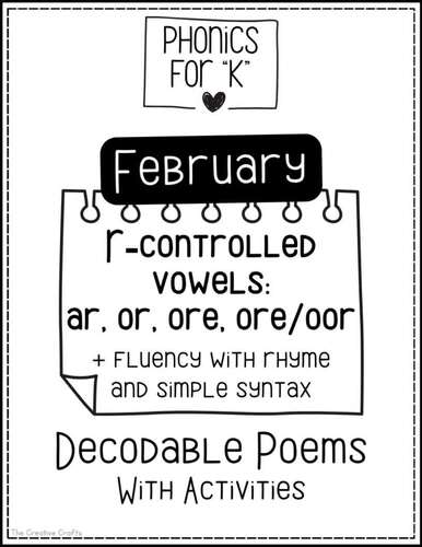 February Phonics Decodable Poems for 1st: R‑controlled vowels, SoR aligned