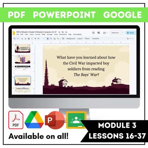 Wit & Wisdom Grade 5 Module 3 Lessons 16-37: EDITABLE Lesson Slides ...