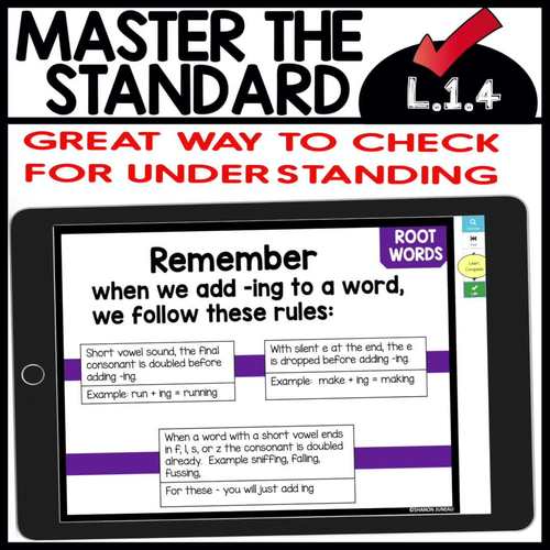 Root Words and Suffixes -ing using BOOM Cards | L.1.4.C Distance Learning