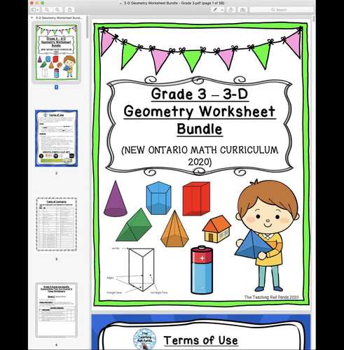 Gr. 3 - 3D Geometry Unit Worksheet Bundle - ONTARIO MATHEMATICS ...