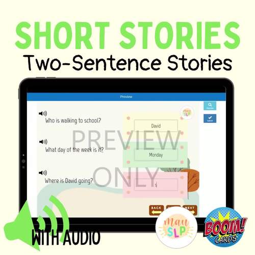Short Stories: Two-Sentence Stories (David's Activities) Boom Cards™ by ...