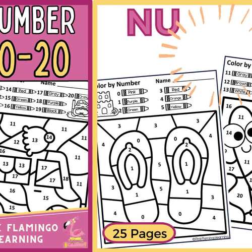Summer Color by Numbers 0-20 Worksheets Color by Code by Pink Flamingo ...