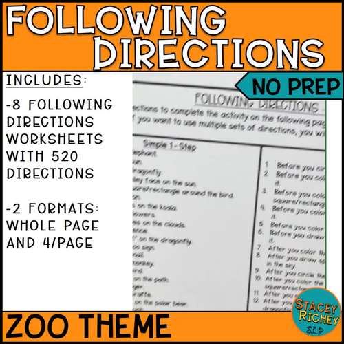 NO PREP Zoo Speech Therapy Following Directions Scenes by Stacey Richey SLP