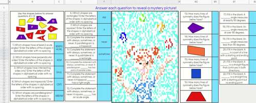 Digital Math Pixel Art Mystery Picture 4th Grade Geometry Review Test Prep
