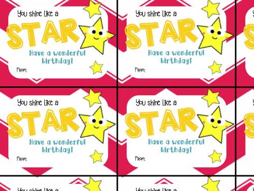 Star Stress Ball/ Highlighter/ Pen Birthday Gift Tag- You shine like a ...