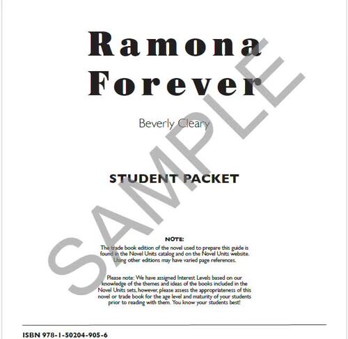 Ramona Forever Novel Units® Student Packet Novel Study | TPT