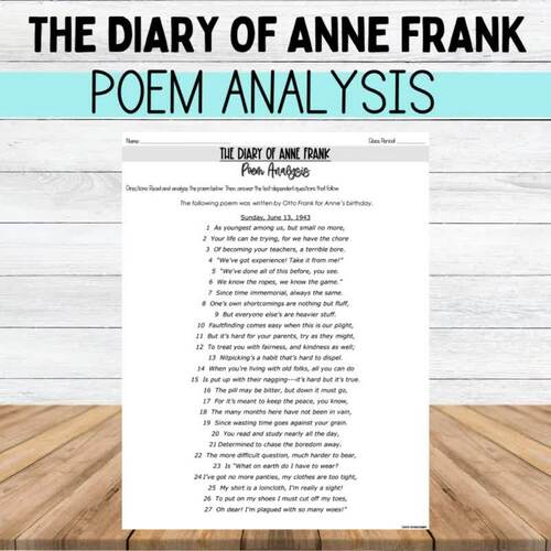 The Diary Of Anne Frankpoem Analysis Activity By Kirks Klassroom