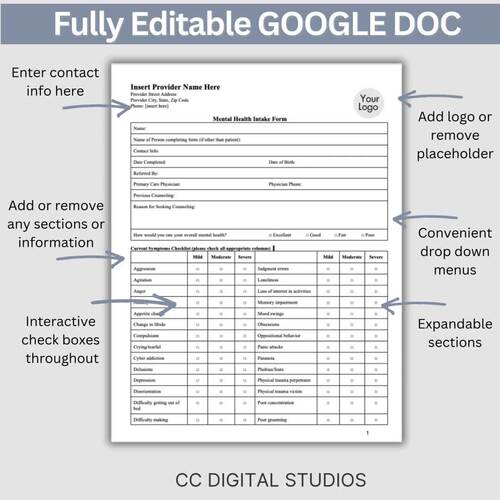 Client Intake Form Google Doc, Therapist Office Forms, Private Practice ...