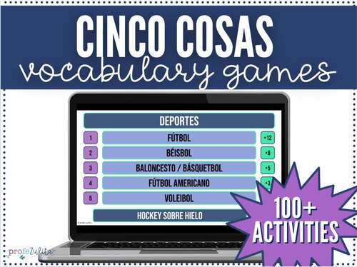 5 Cosas Game - 100+ Spanish Vocabulary Theme Prompts by Profe Zulita