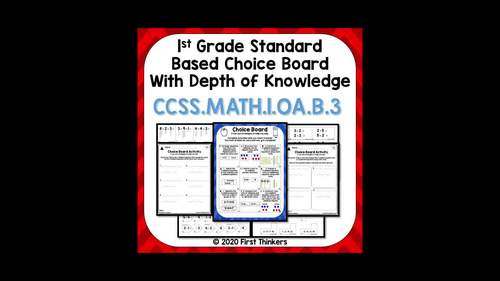 Math Choice Board Math Activity Determine the Unknown Whole Number