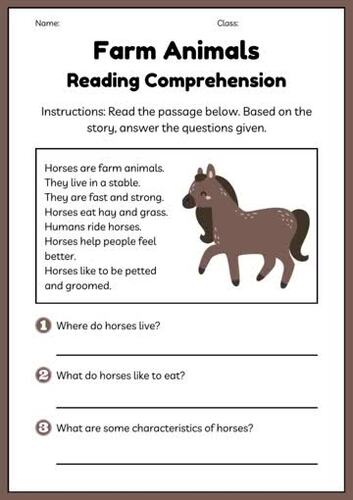 Colourful Minimalist Farm Animals Reading Comprehension English Worksheet