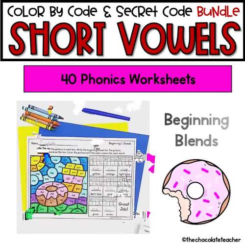 Short Vowel Review Phonics Worksheets CVC words, Blends & Digraphs ...