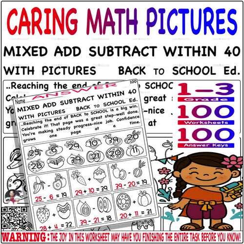 Mixed addition and subtraction within 40 with pictures Worksheet Solve ...