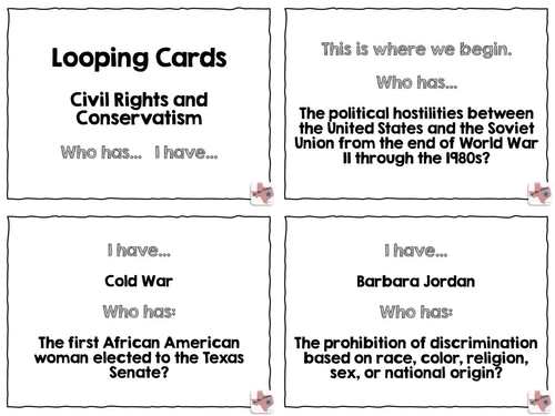 Texas History - Looping Cards - Civil Rights & Conservatism | TPT