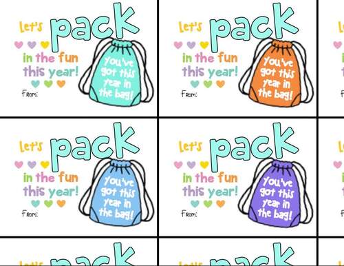 Drawstring Bag Beginning of Year Gift Tag- Let's pack in the fun this year!