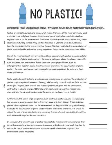 Plastic Paired Passage Opinion Writing ELA Evidence Comprehension ...